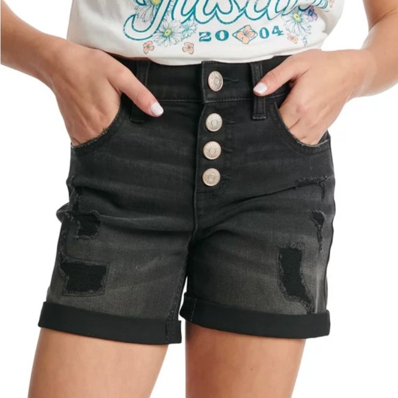 Justice | Bottoms | Justice Shorts Girls 4 Black Denim Mom Short Button ...